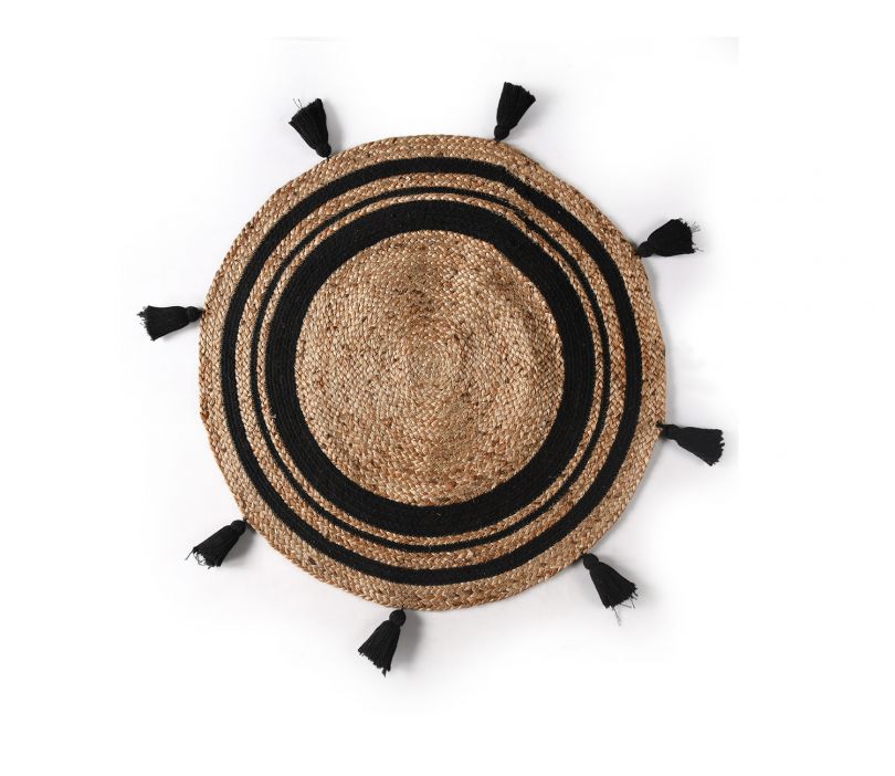 Buy Hand Woven Symmetric Circles Round Rug with Tassels (Black) at 36% ... Buy Hand Woven Symmetric Circles Round Rug with Tassels (Black) at 36% ...