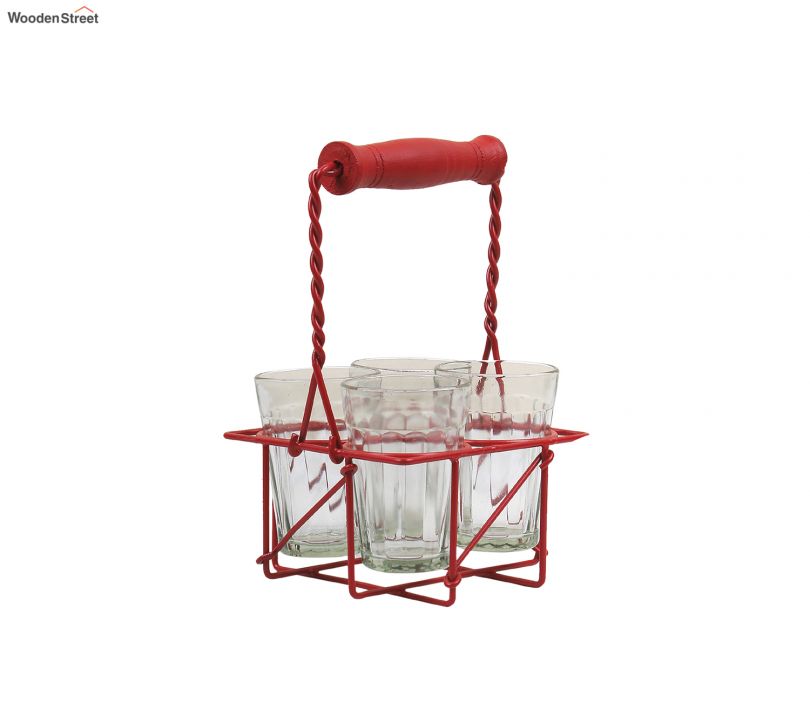Buy Cutting Chai Red Holder With Tea Glasses Set Of 4 Online In India At Best Price Modern