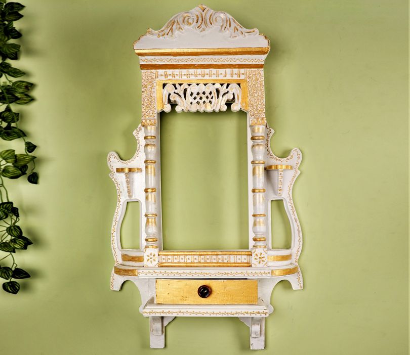 Buy Handmade Wooden White Jharokha cum Pooja Shelf with Drawer at 44% ... Buy Handmade Wooden White Jharokha cum Pooja Shelf with Drawer at 44% ...