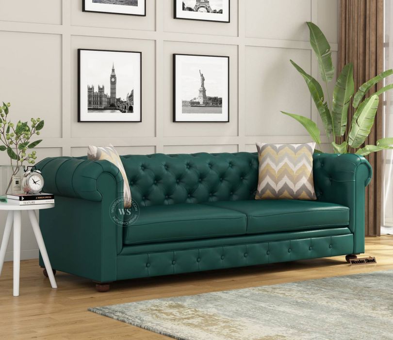 Buy Henry 3 Seater Sofa Leatherette Leaf at 21 OFF Online Wooden Street