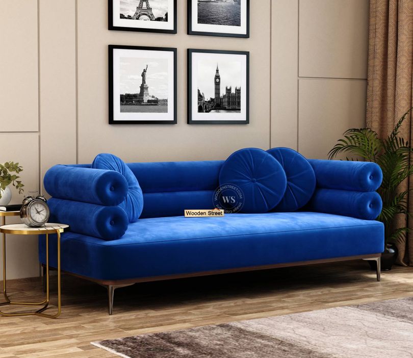 Buy Pristine 3 Seater Fabric Sofa Velvet Indigo Blue at 35 OFF Online Wooden Street