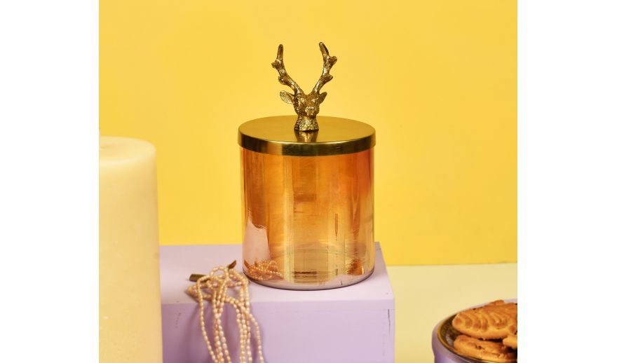 Buy Manor House Lustre Glass Gold Jars Set Of 2 With Reindeer Lid