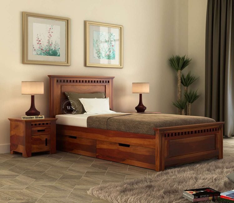 Wooden single cot with storage store