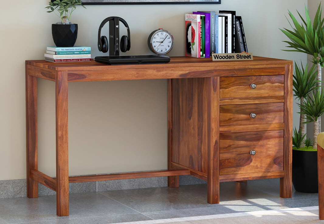 Buy Slater Study Table With Three Drawers Honey Finish Online In 